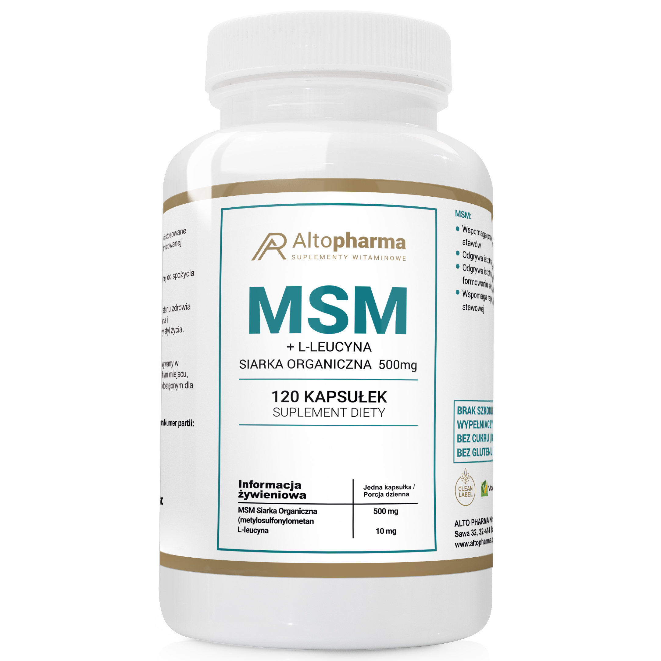 MSM SIARKA ORGANICZNA 500mg STAWY I KOŚCI PRODUKT WEGE 120 kapsułek ...